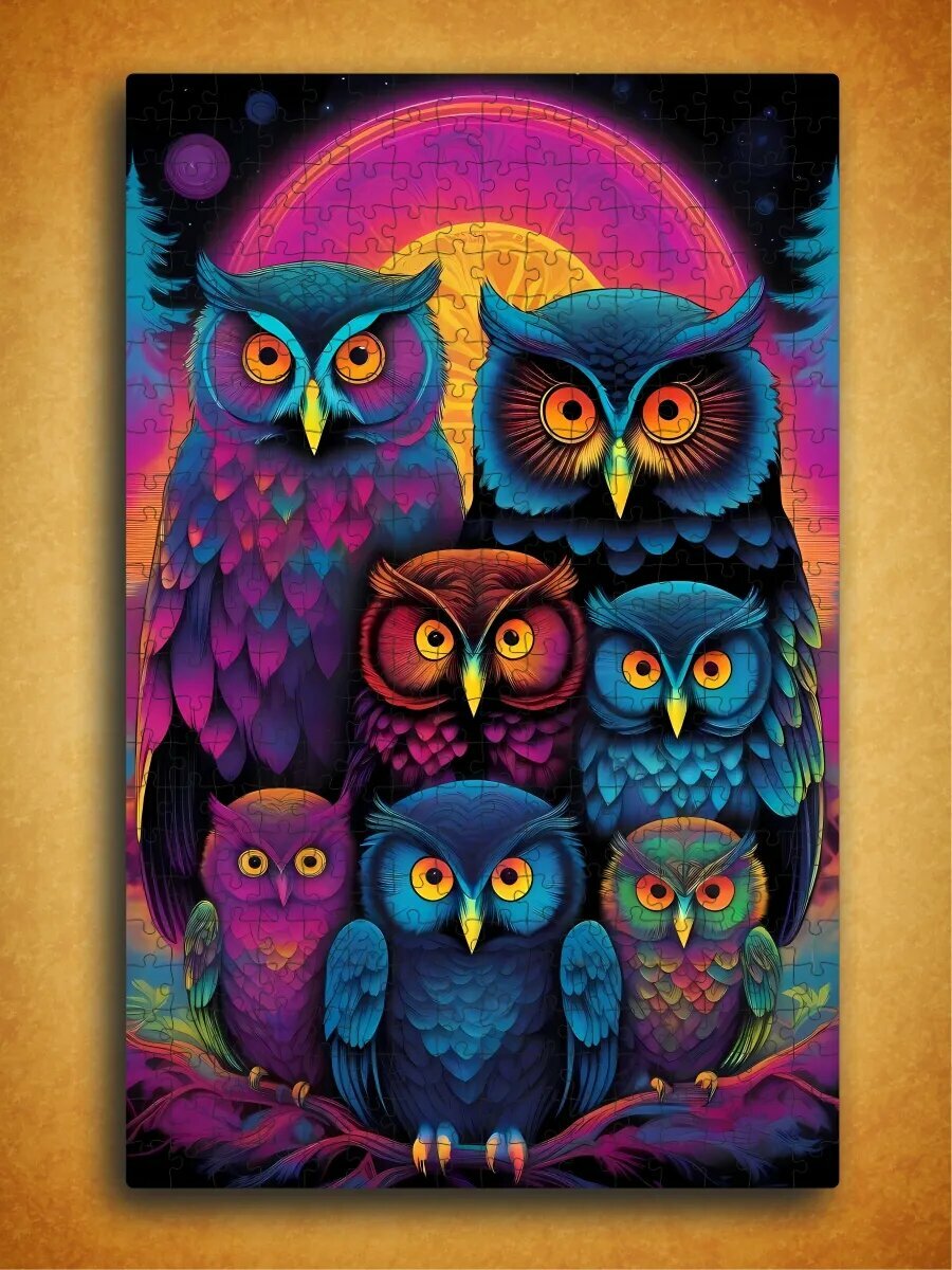 Деревянный пазл в подарок "Совы"