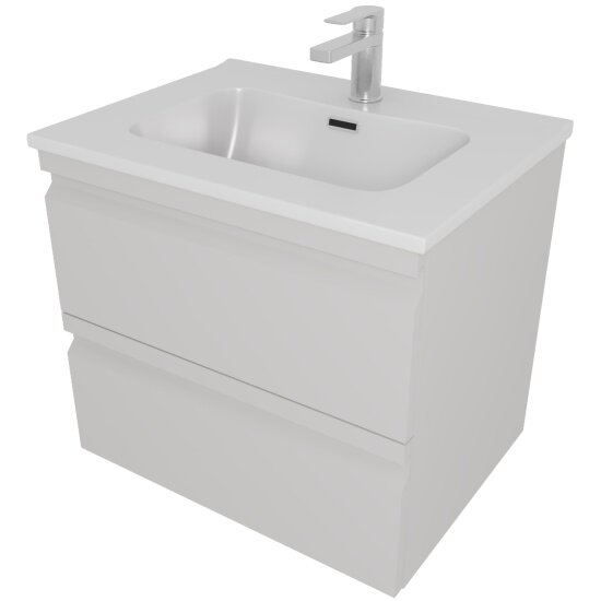 Тумба с раковиной Aquatek 60см вега AQ0460-00, 2 ящика, цвет серый туман