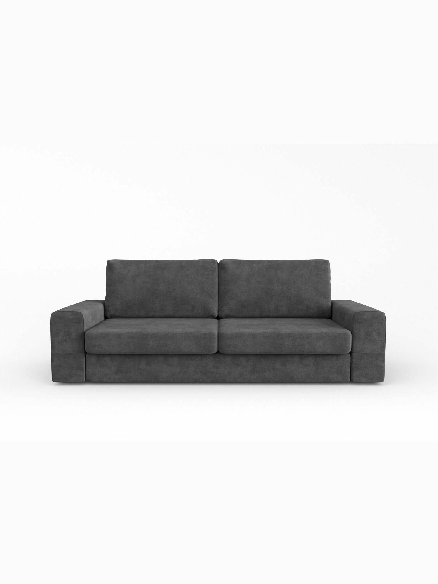 Прямой диван-кровать Manons Maison Lagom, раскладной механизм Дельфин, Велюр серый, 248х104х71 см