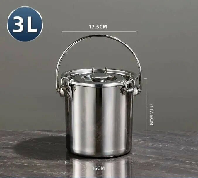 Ведро пищевое Нет бренда, нержавеющая сталь, овальное, 3л, серебристое