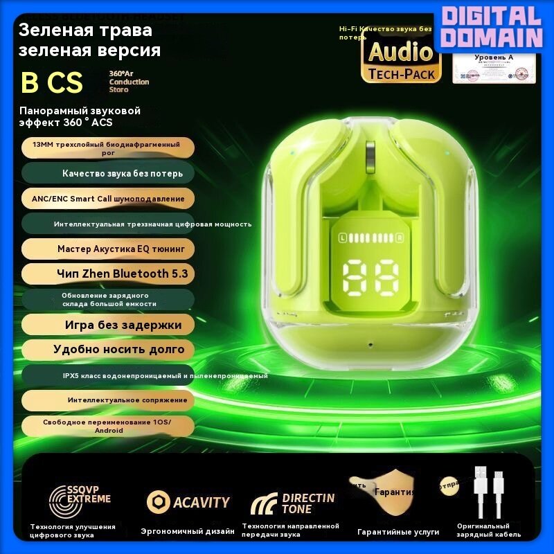 Беспроводная Bluetooth-гарнитура со звуковым эффектом HiFi, активное шумоподавление, спортивные наушники-вкладыши для звонков высокой четкости, студенческие наушники