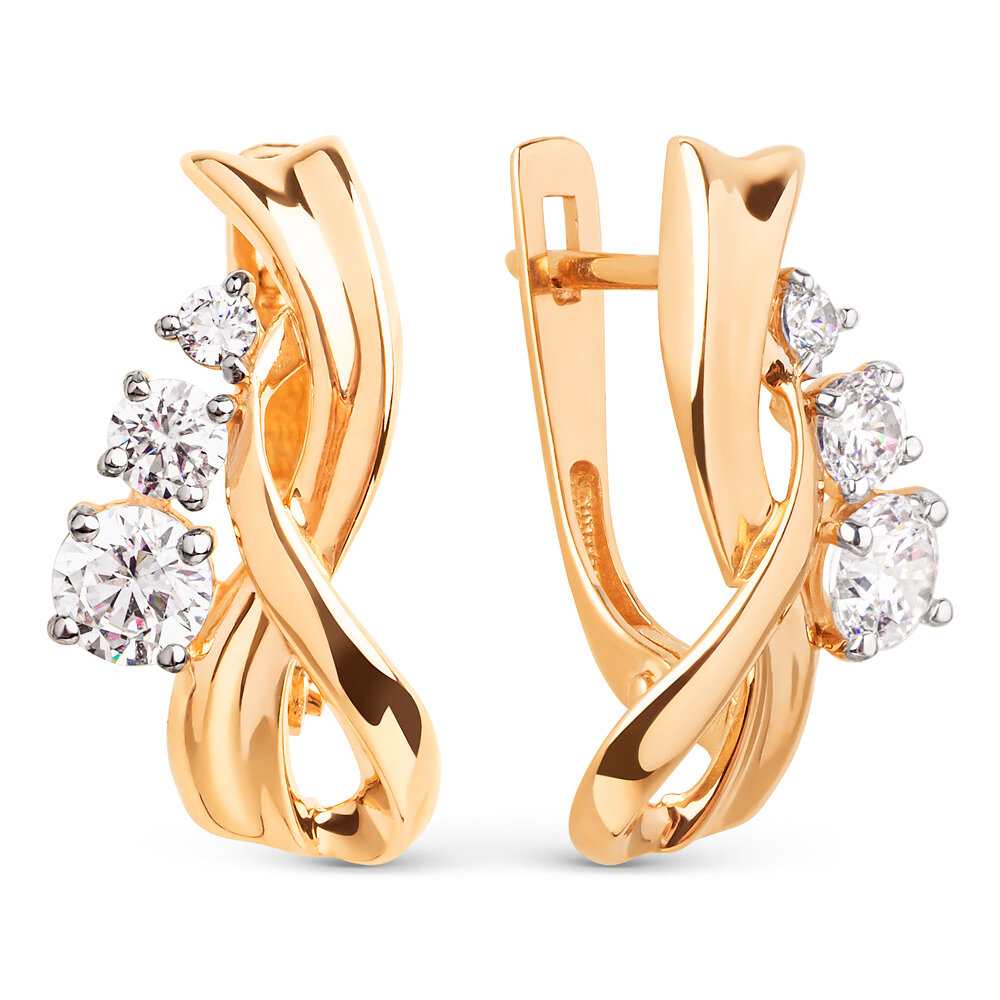 Серьги, красное золото, 585 проба, фианит