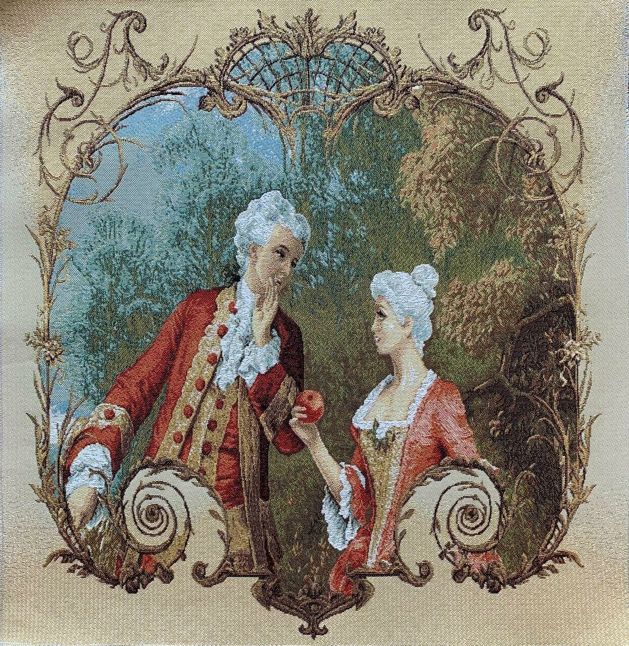 Гобелен средневековый, гобелен без рамы 45х45 см / "Уроки соблазна"