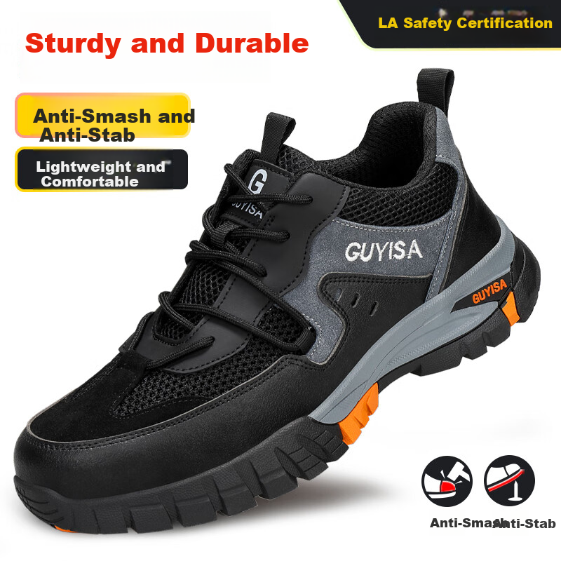 Weilun Shield Men's Safety Shoes with Steel Toe Cap, Puncture-Resistant, Lightweight, Soft Sole, Work Safety Shoes for Construction Site, Model 1109T, Size 46