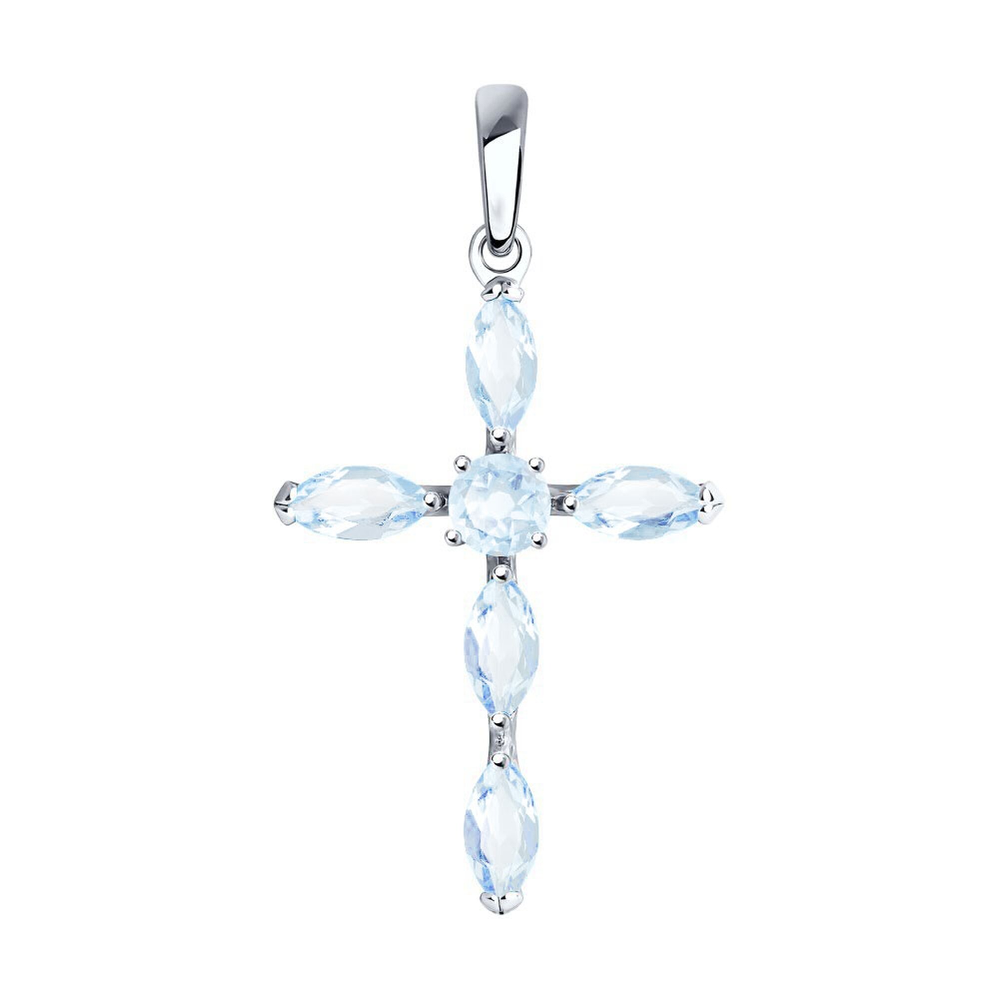 Крестик, серебро, 925 проба, родирование, топаз