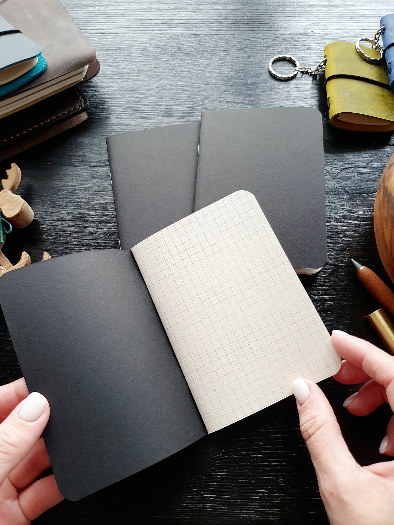 Блокноты формата Midori Passport (8,9х12,6см) эко в клетку / сменные блоки / запасные тетради 3 штуки по 30 листов