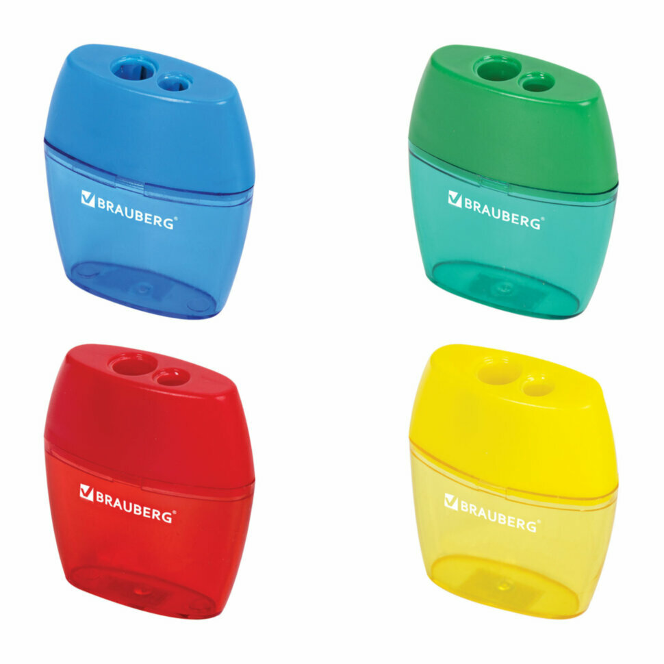 Точилка BRAUBERG "Diamond Dual", 2 отверстия для чернографитных карандашей (в том числе утолщенных), с контейнером, ассорти, 226941, 226941