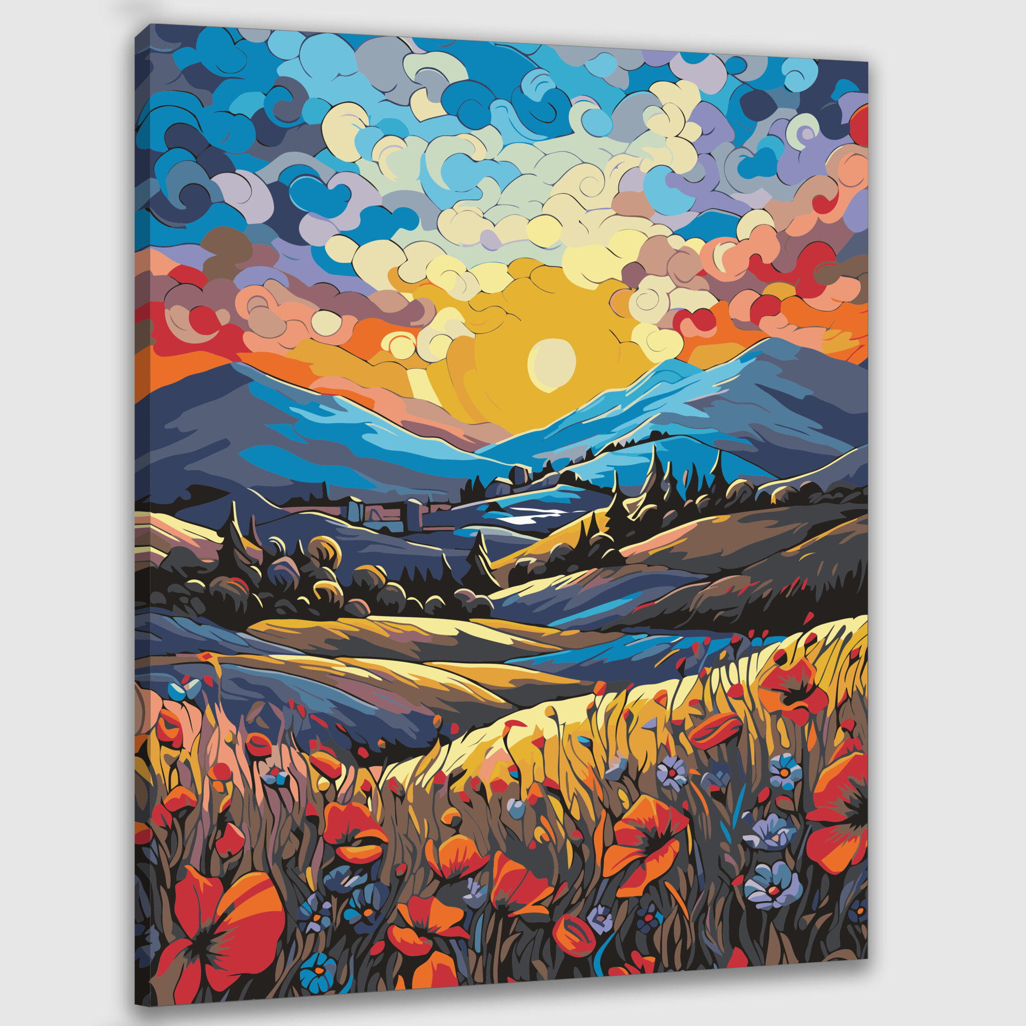 Картина по номерам 40x50 см, Ван Гог, цифровое художество, захватывающий пейзаж, природа, яркие мазки, холмы