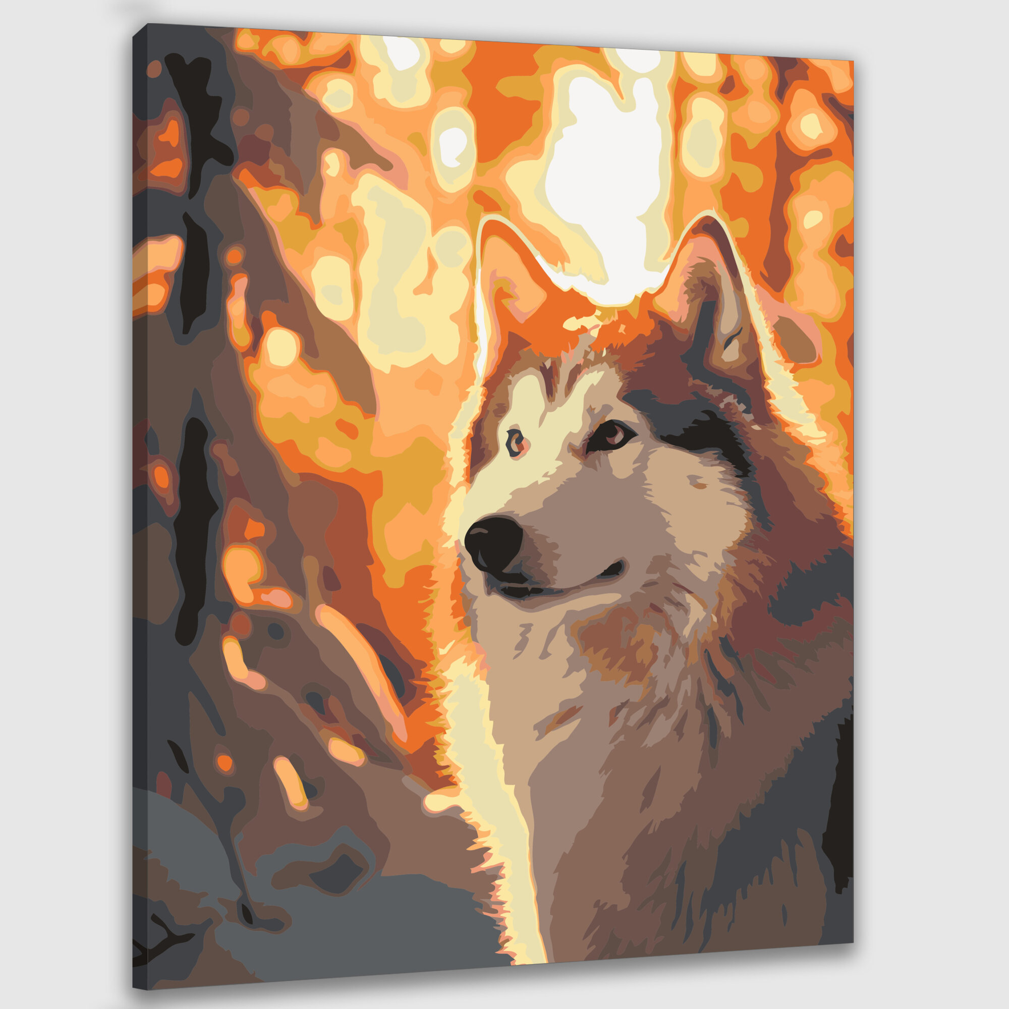 Картина по номерам 40x50 см, Царственная хаски, заснеженный лес, солнечный свет, золотистое сияние