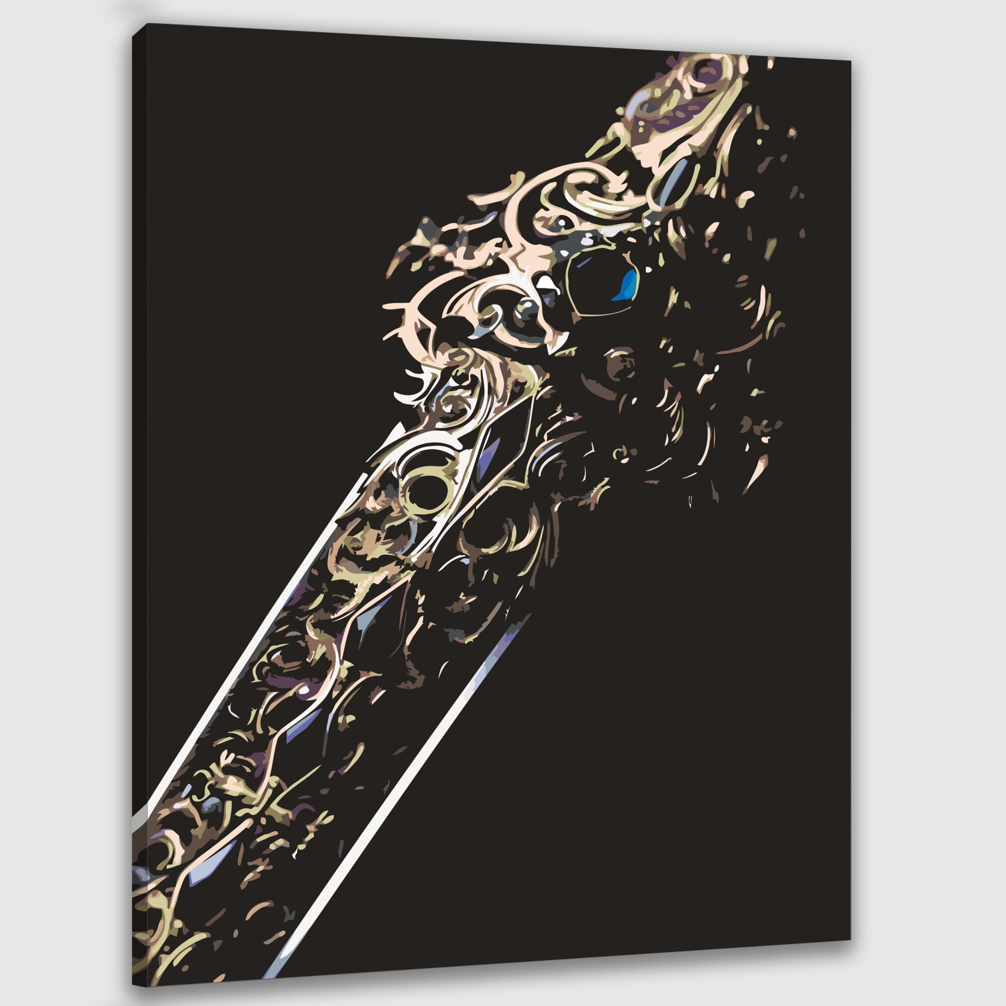 Картина по номерам 40x50 см, меч, церемониальный, украшенный, драгоценные металлы, самоцветные камни, гравюры