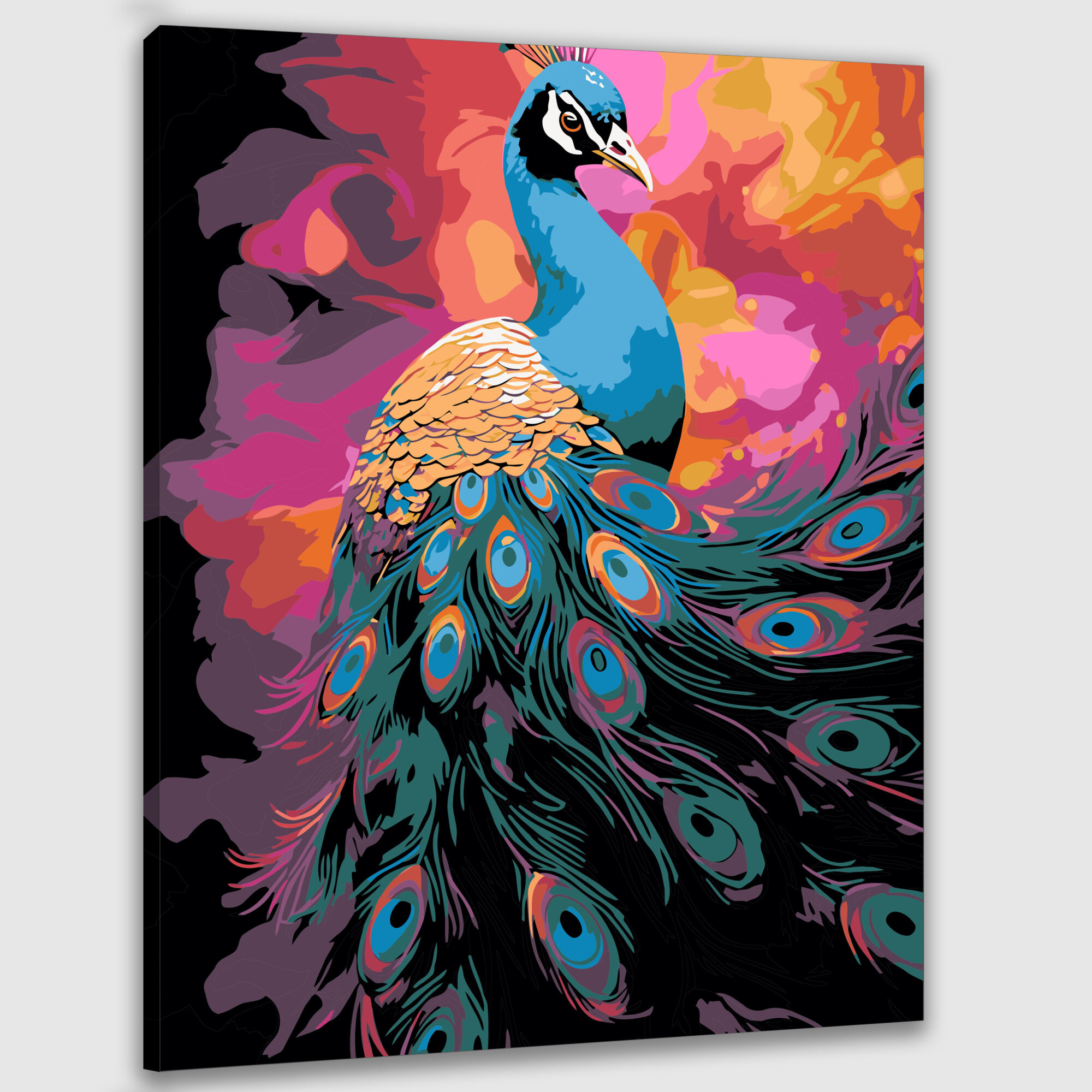 Картина по номерам 40x50 см, павлин, перья, переливающиеся цвета, природа, красота