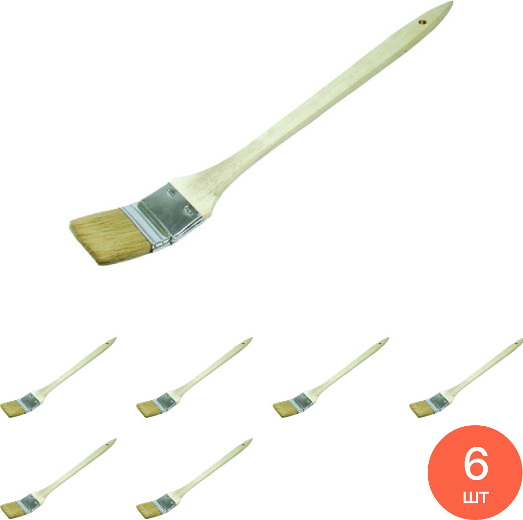 Кисть малярная 888 радиаторная с натуральной светлой щетиной, плоская, 63мм / малярные и отделочные инструменты (комплект из 6 шт)