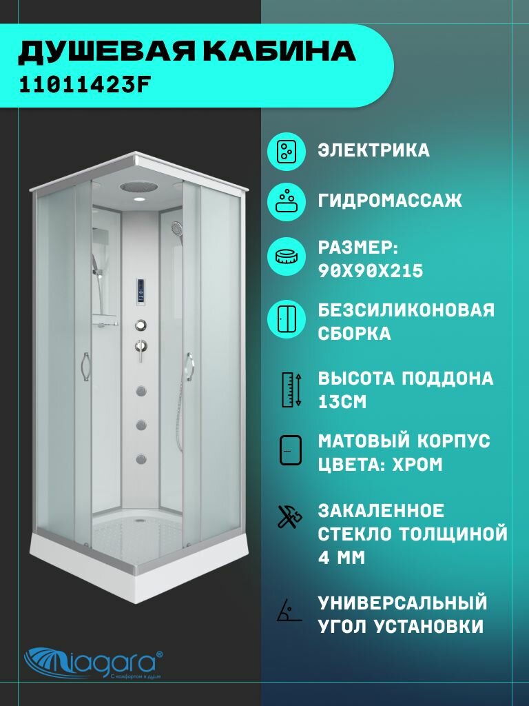 Душевая кабина Niagara Classic NG-1101-14F (90х90х215) низкий поддон(13см), стекло матовое,3 места с полкой