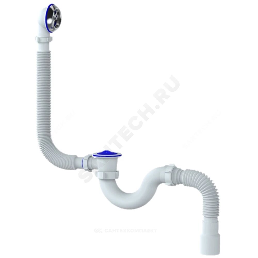 Слив-перелив для ванны трубный 1 1/2"x40 с гофрой 40х40/50 выпуск с пластиковой решёткой Unicorn S32P