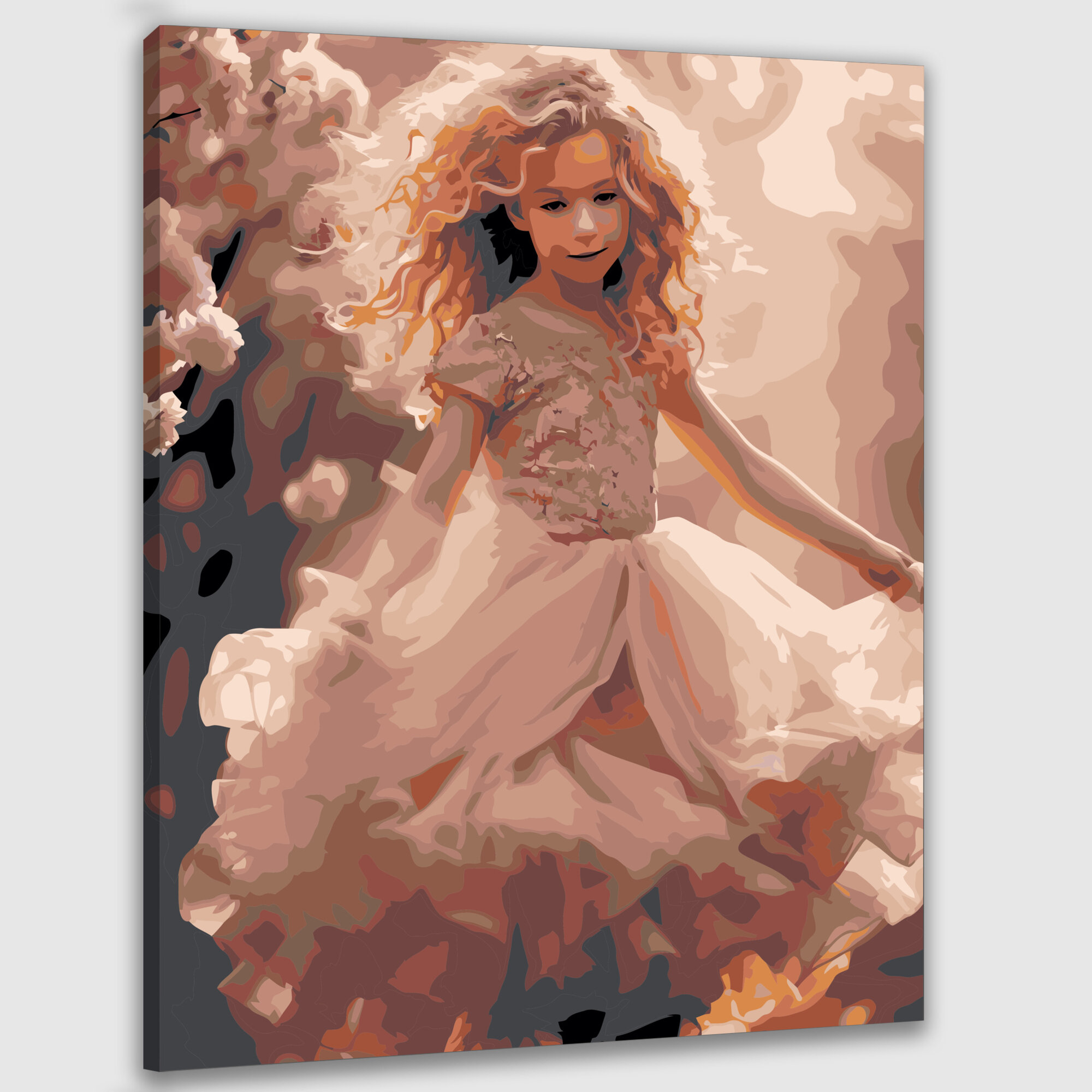 Картина по номерам 40x50 см, девочка, фотография, розовая пачка, кружащаяся, поле, вишневые деревья