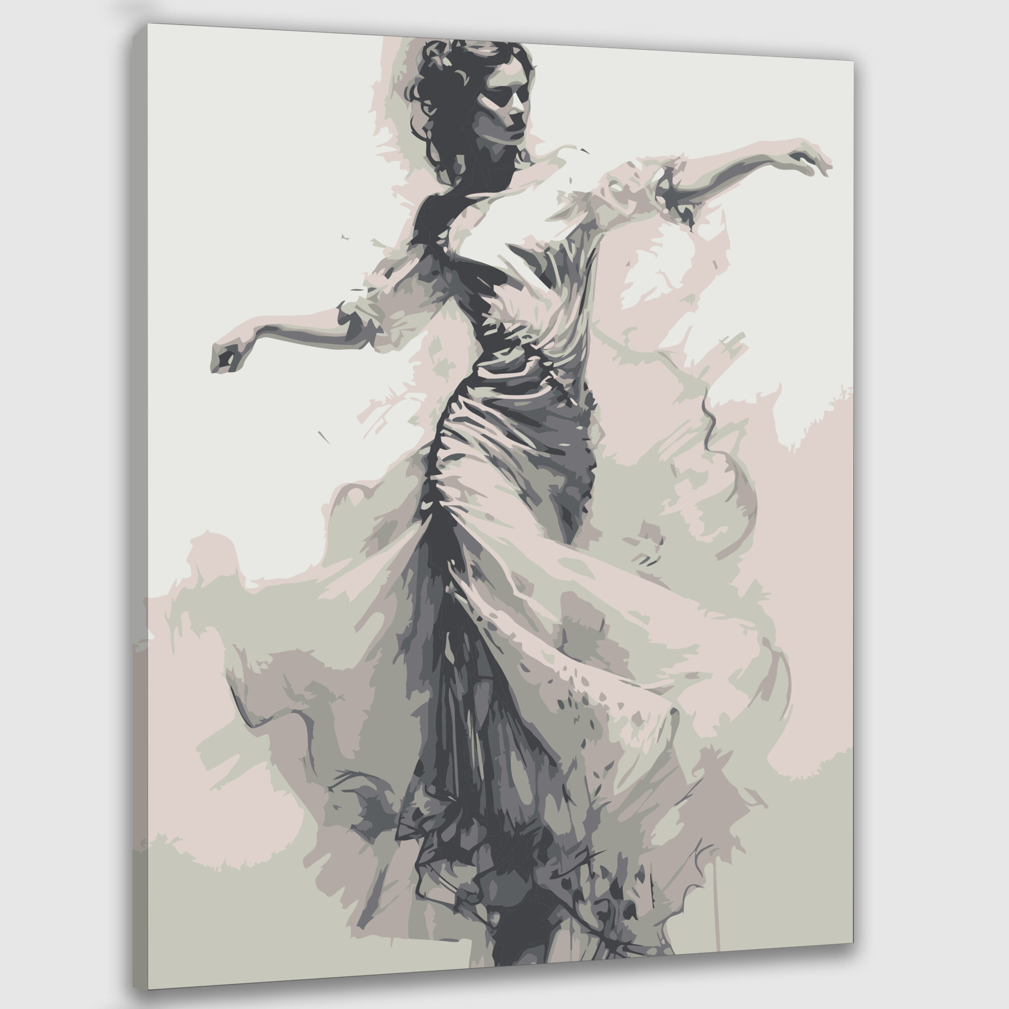 Картина по номерам 40x50 см, графитовый набросок, танцовщица, фламенко, динамичная поза, замысловатое платье
