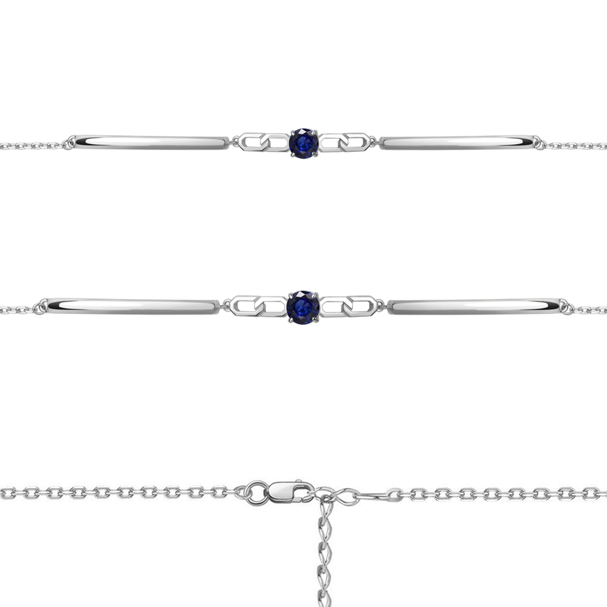 Браслет, серебро, 925 проба, родирование, сапфир синтетический