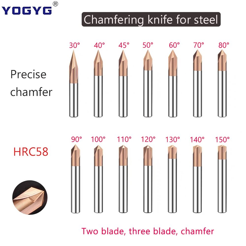 HRC58 Фреза для снятия фаски 30/40/45/50/60/70/80/90-150 градусов 2-3 флейты Гравировальный фрезерный инструмент с ЧПУ Твердосплавная концевая фреза для снятия фаски Angle 150, 4x50Lx3T