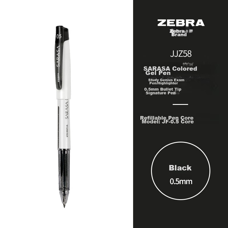 ZEBRA Brand Top Student Pen, 0.5mm Bullet Tip, Pull-Off Cap, Signature Pen, Student Exam Pen, Office Pen, JJZ58, Black, Single Pen