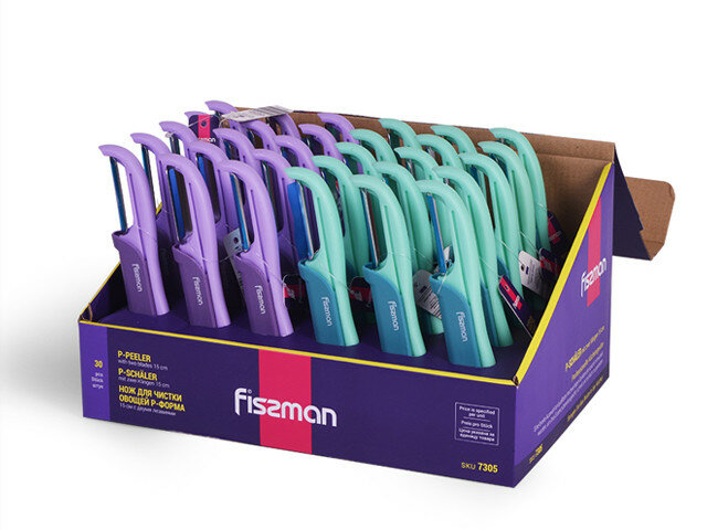 7305 FISSMAN Овощечистка - нож для чистки овощей P-форма с двумя лезвиями (нерж. сталь)