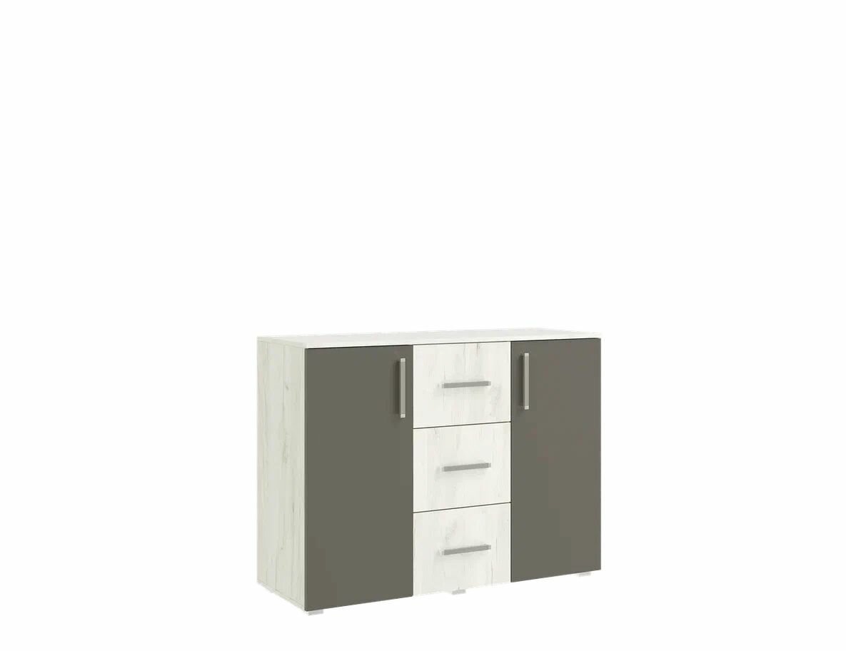 Комод 2 двери 3 ящика Фиеста Графит/Дуб Крафт Белый