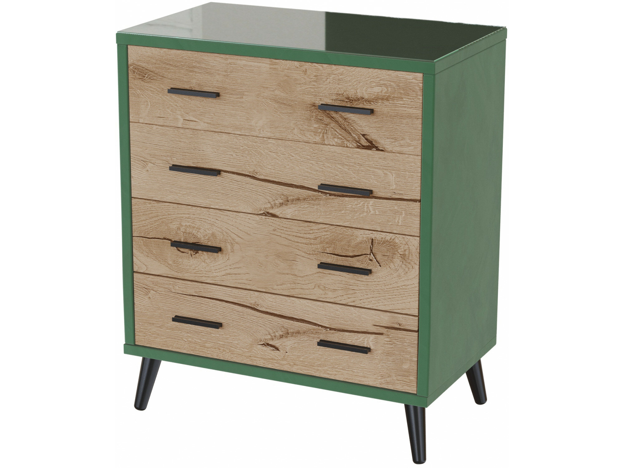 Комод интерьерный с 4 ящиками, с мягкой обивкой, 80х45х93 , велюр  изумруд/мдф дуб канадский