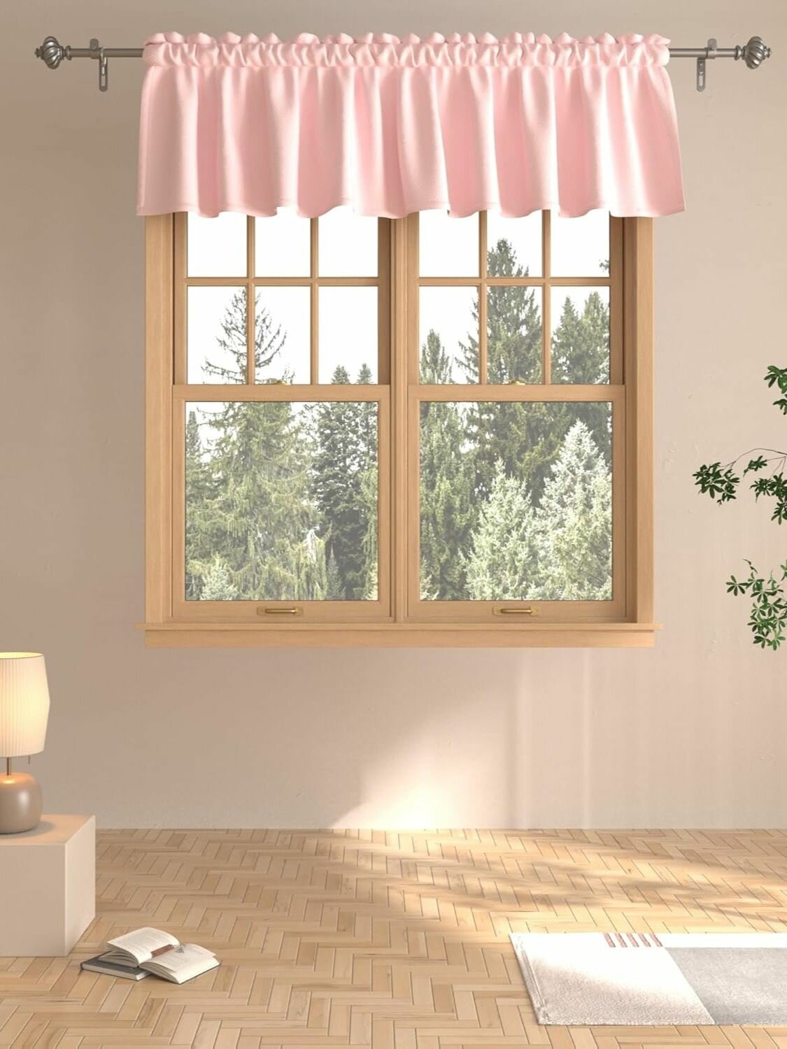 Ламбрекен для кухни на окна из плотной ткани на ленте под крючки арт. БКЛАМ-939 цвет розовый