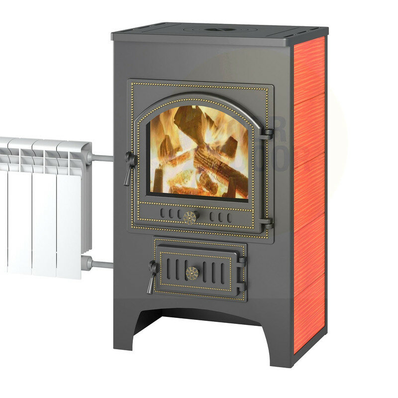 Печь-Камин везувий ПК-01 (205) с плитой и т/о красн. 12 кВт (200 м3) 150 мм