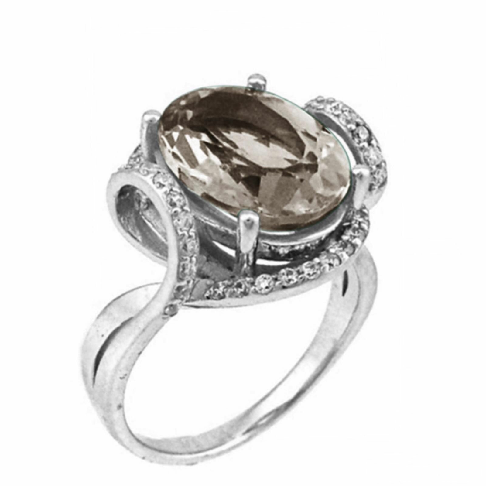 Кольцо тонкое, серебро, 925 проба, родирование, фианит, раухтопаз