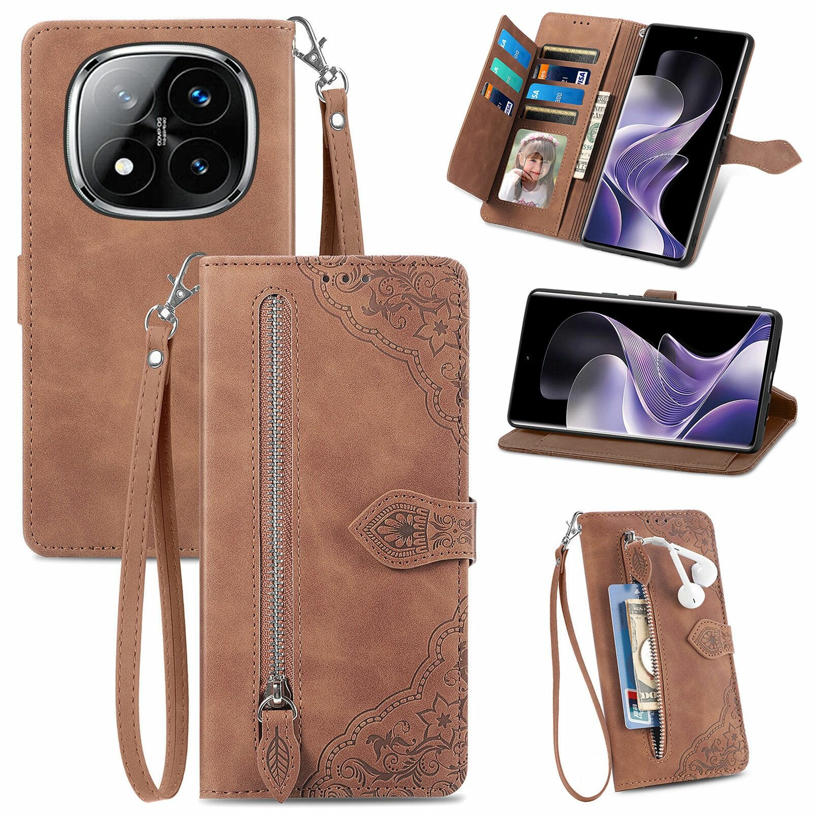 Чехол книжка для Xiaomi Redmi Note 14 Pro 4G кошелек на молнии Чехлы для мобильных телефонов