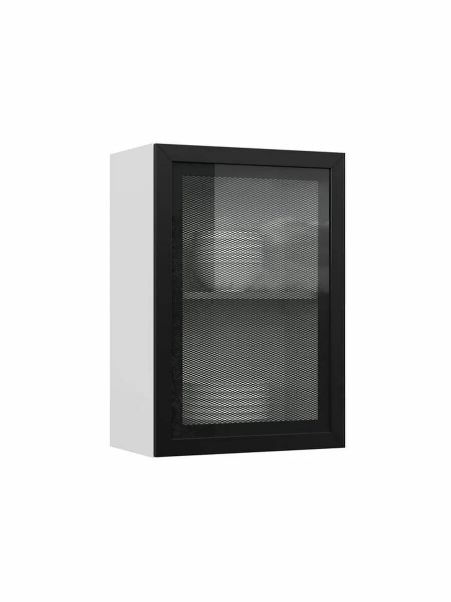 Кухонный модуль навесной, шкаф Универсальный с полками, 50х30.2х72 см, Белый / Черный матовый