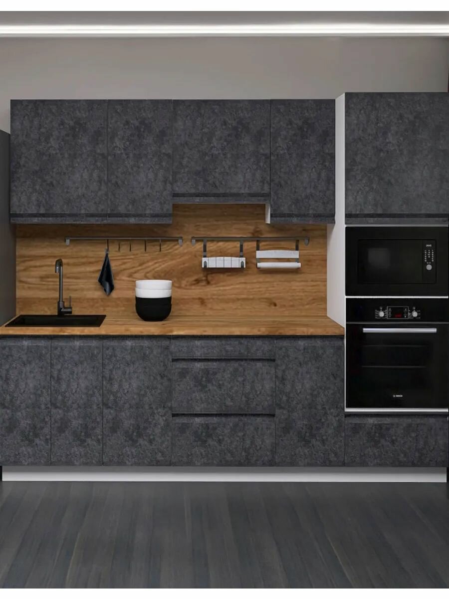 Кухонный гарнитур Велюр 2.6 м, мебель для дома и кухни, Белый / Бетон графит