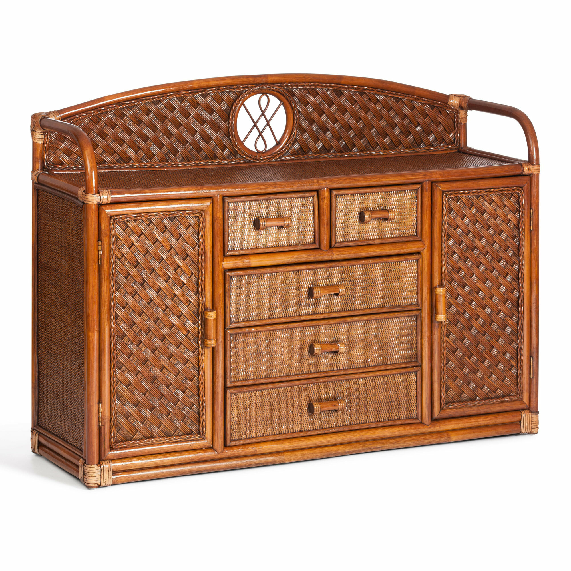 Комод TetChair, натуральный ротанг, античный орех, колониальный стиль, выдвижные ящики