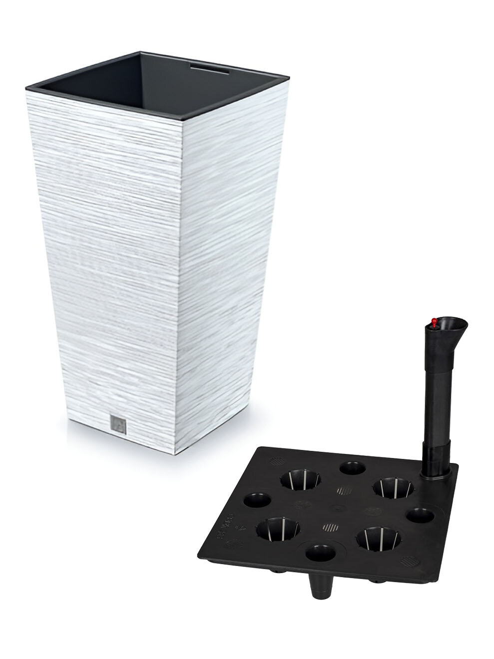 Кашпо с автополивом и вставкой для цветов, напольное, Prosperplast Furu Square low, 35 л, белый + система для автополива WS3