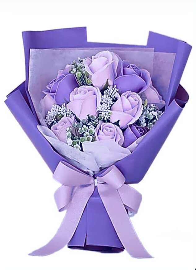 Букет из мыльных роз "Нежной", цвет розовый/сиреневый, высота 30см