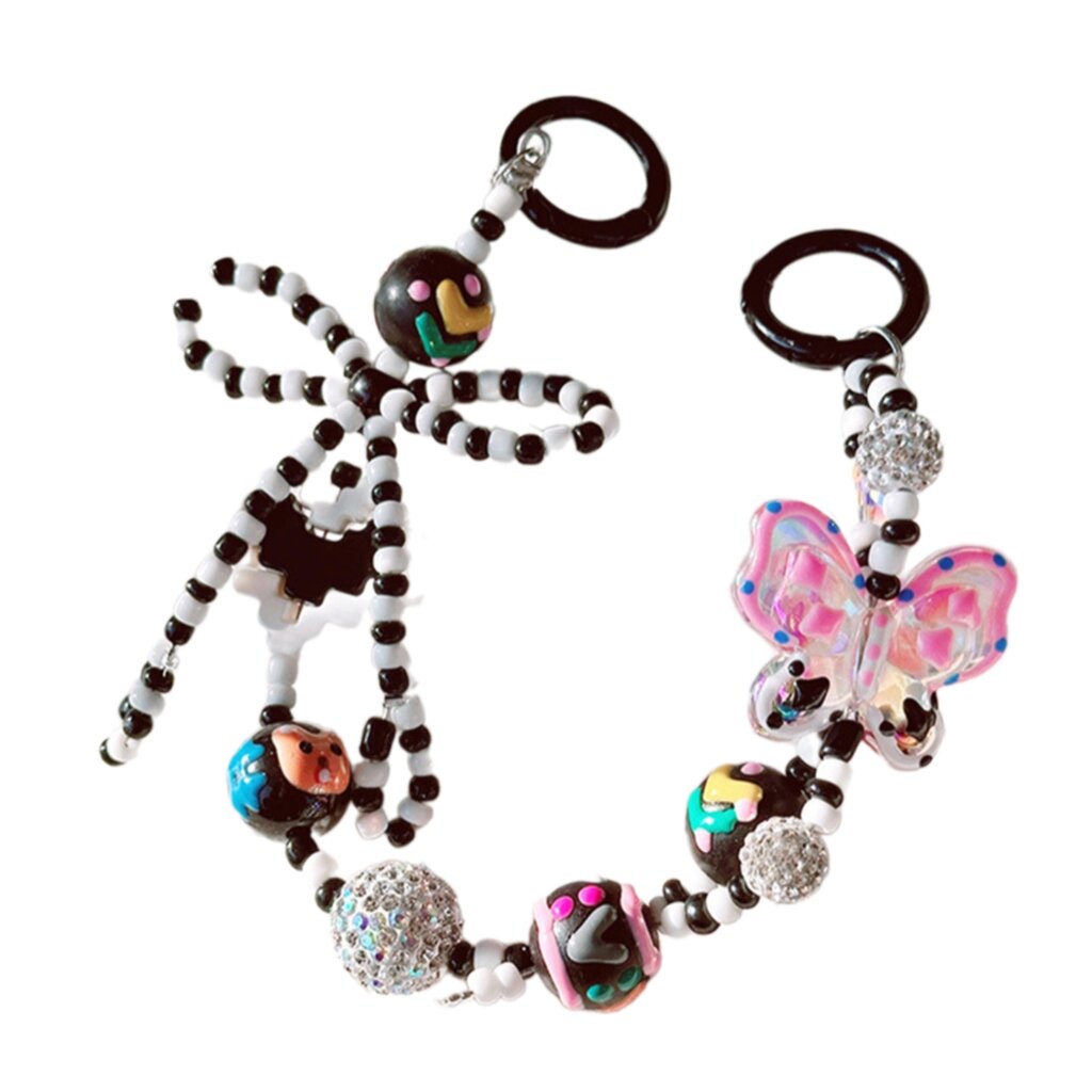 Красочное ремешок для телефона с бисером ручной работы хрустального запястья многоцелевое очарование для смартфонов, Черный