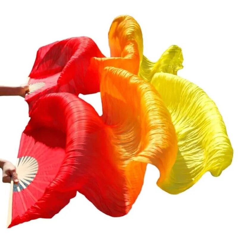 Веер-вейл для танцев 2 шт 57см х 1,5м №3, красный+св. оранжевый+желтый