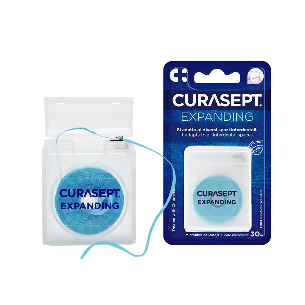 Curasept Microfibra Expanding Зубная нить расширяющаяся вощеная CHX 0,2% со вкусом мяты 30м 1 шт