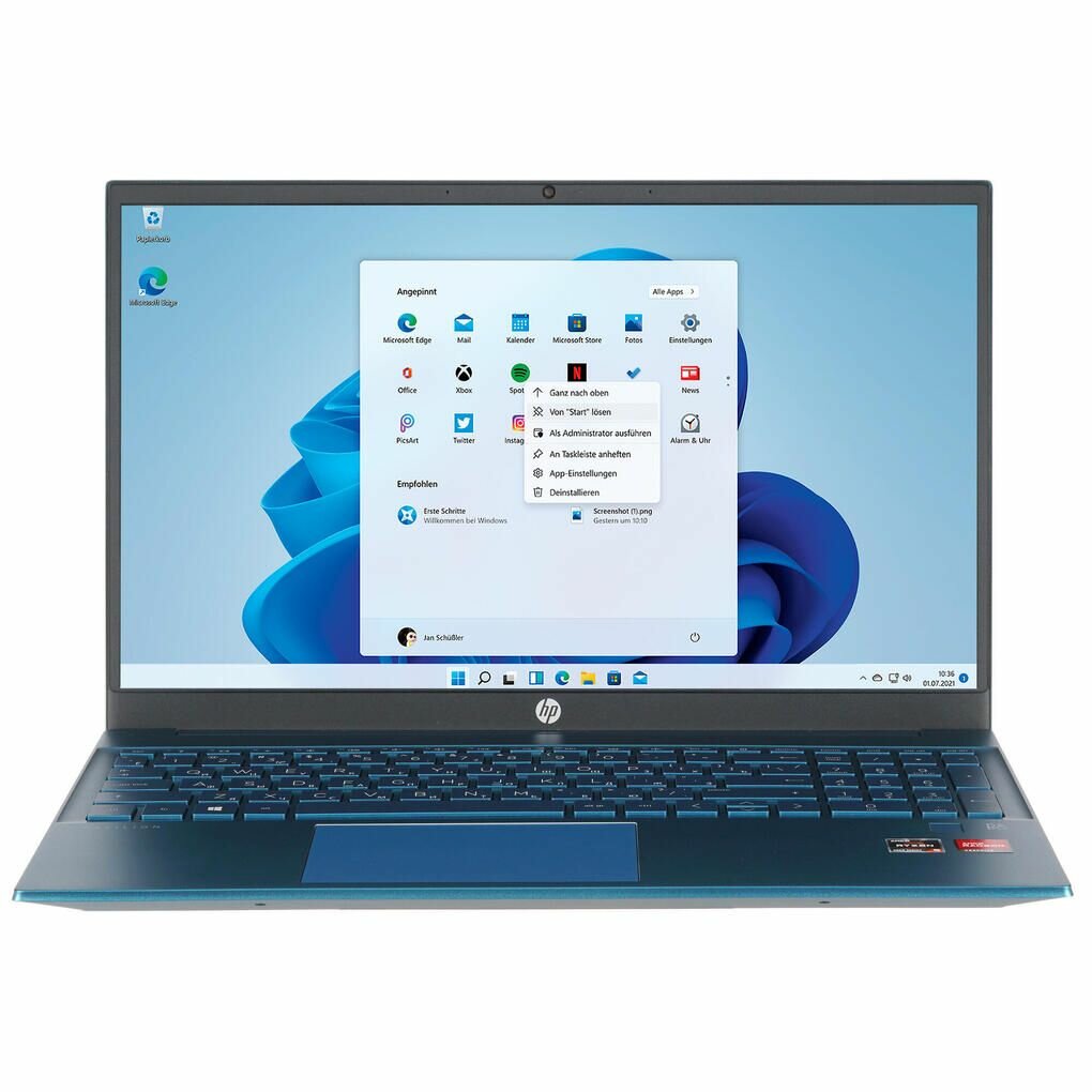 15,6" Ноутбук HP Pavilion 15-EH1089UR (55B94EA) голубой - 1920x1080, IPS, AMD Ryzen 5 5500U, ядра: 6 x 2,1 ГГц, 16 ГБ, SSD 512 ГБ, AMD Radeon Graphics, Windows 11 Home
