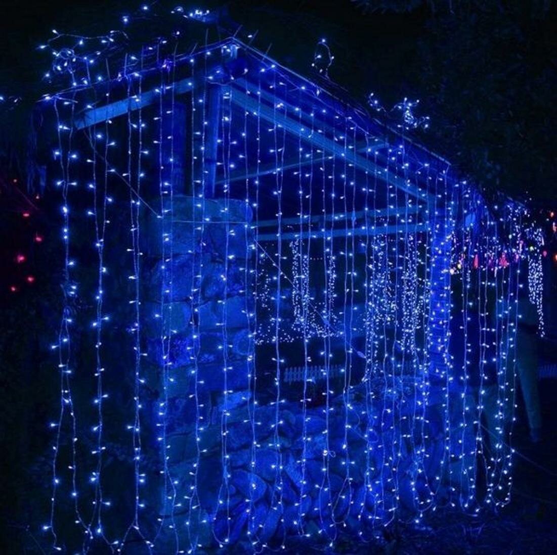 Светодиодная гирлянда - интерьерная штора, цвет свечения синий