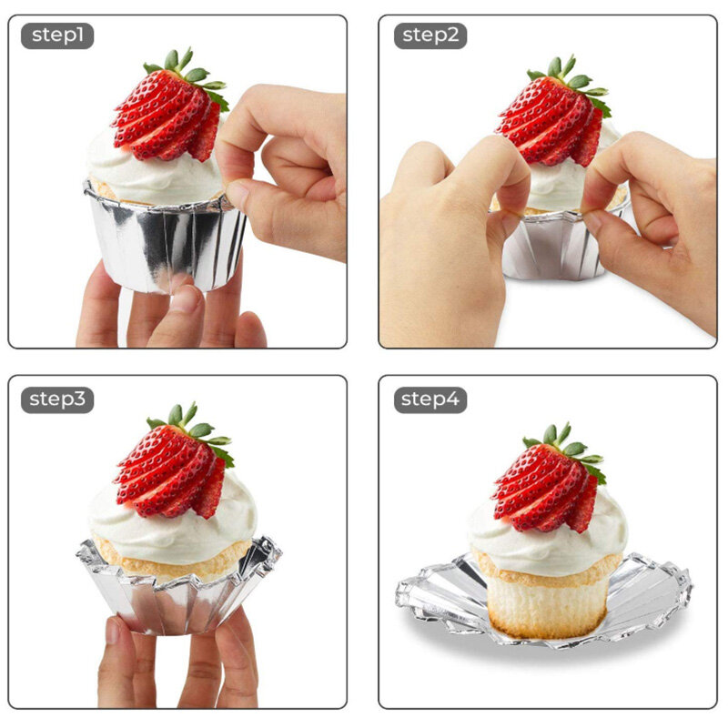 QUANBU 50 шт. алюминиевая фольга для кексов одноразовые формочки для кексов формы для выпечки алюминиевые насадки для кексов держатели для рамекинов маленькие формочки для пудинга-серебро