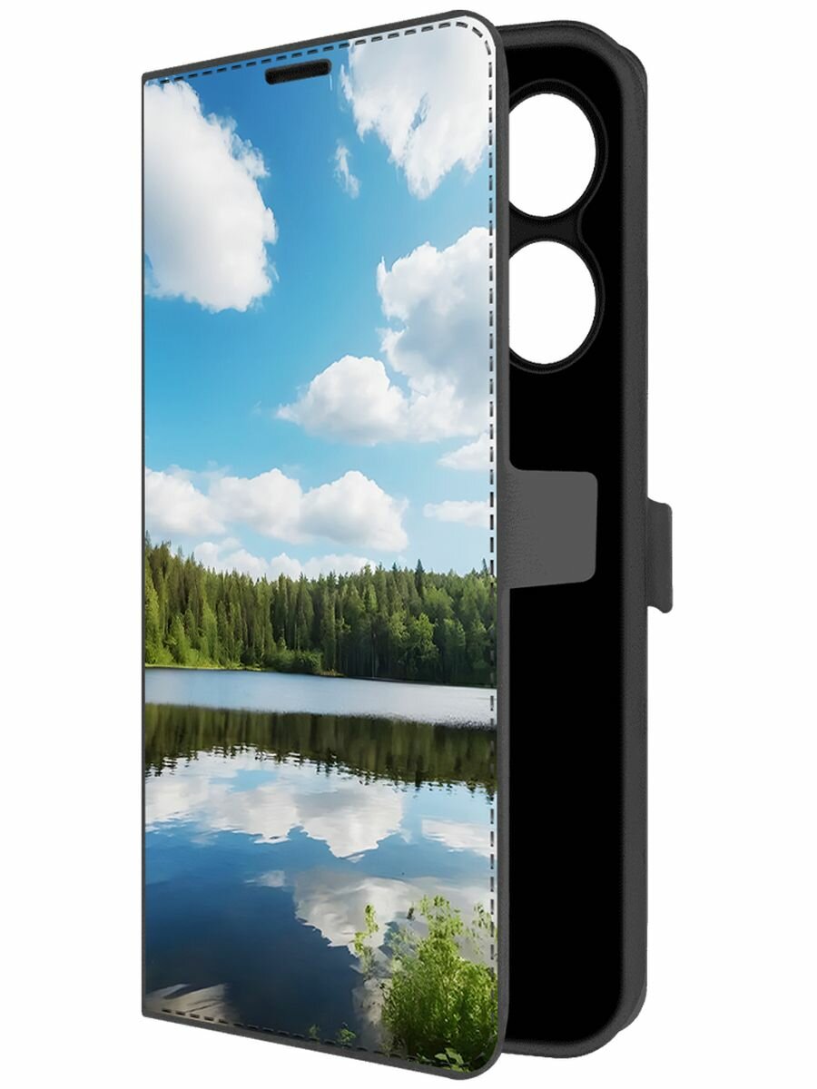 Чехол-книжка Krutoff Eco Book для TECNO Spark Go 2024 Лесное озеро (черный)