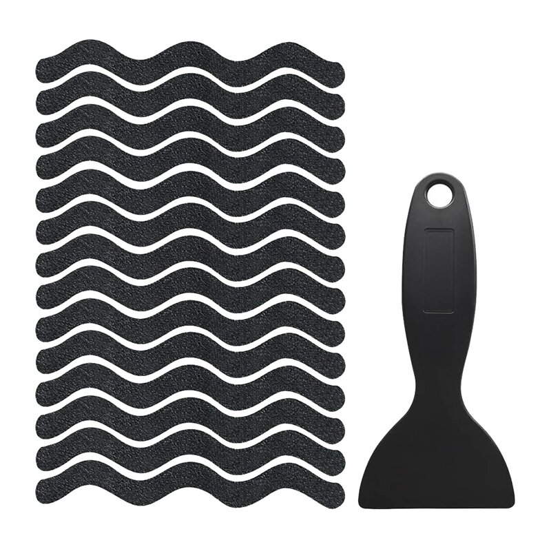 24 шт. нескользящей клейкой ленты, прозрачные наклейки для ванны со скребком для ванной комнаты, ванны, душевой комнаты (черные)