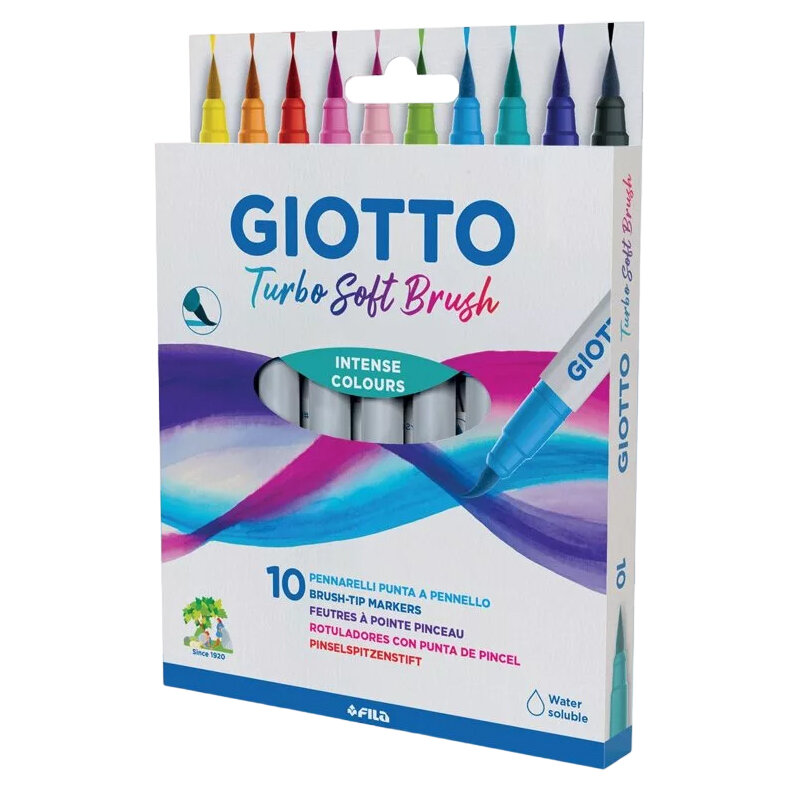 Giotto Turbo Soft Brush Фломастеры-кисть 10 цветов для рисования на бумаге, набор F426800-MF34