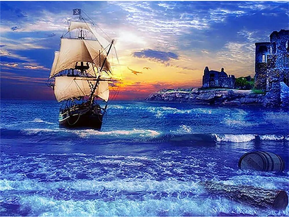 5D DIY Алмазная картина парусник океан полная круглая алмазная мозаика пейзаж алмазная вышивка комплект горный хрусталь домашнее художественное украшение