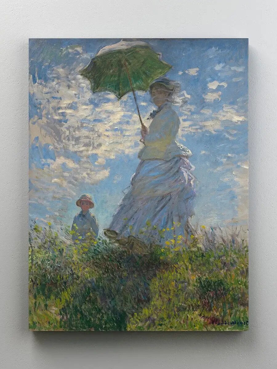Интерьерная картина на холсте, репродукция "Прогулка. Дама с зонтиком - Клод Моне" размер 30x40 см