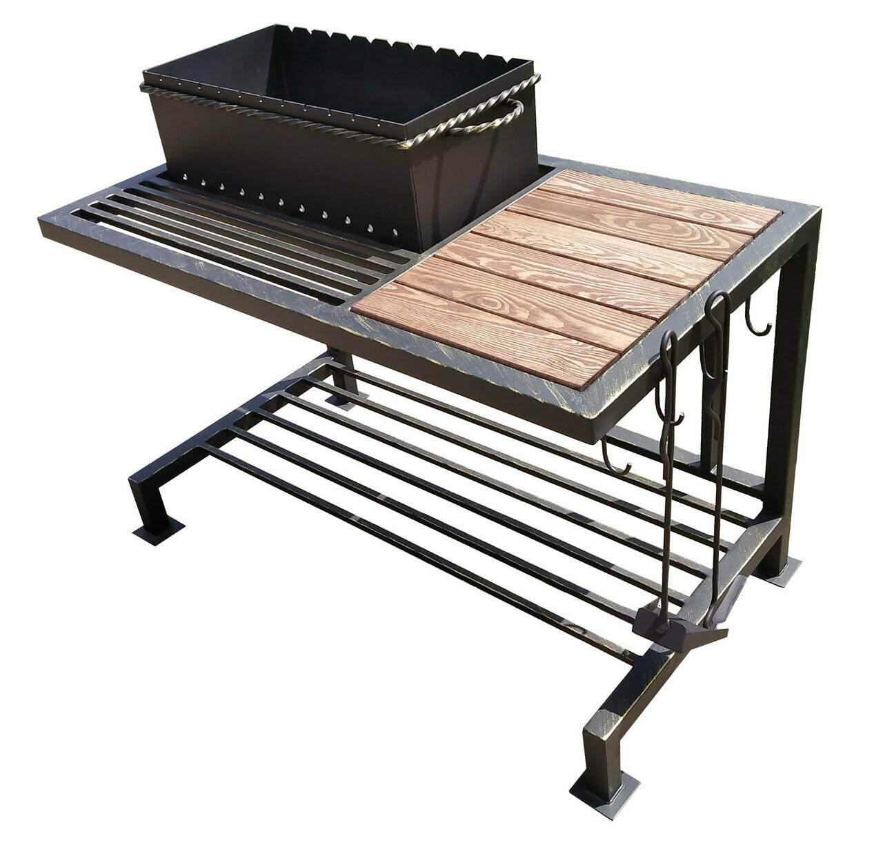 Мангал в стиле лофт (LOFT) с дровницей и столиком из дерева, 3 мм, для дачи и дома, ручная работа Классика