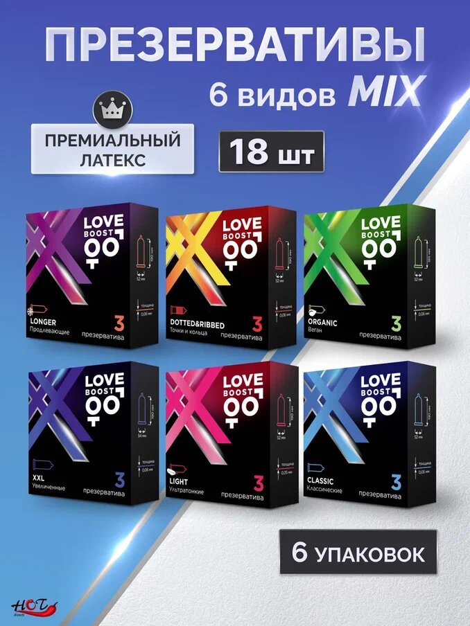 Набор презервативов с различными эффектами «LoveBoost» №3, 6 упаковок
