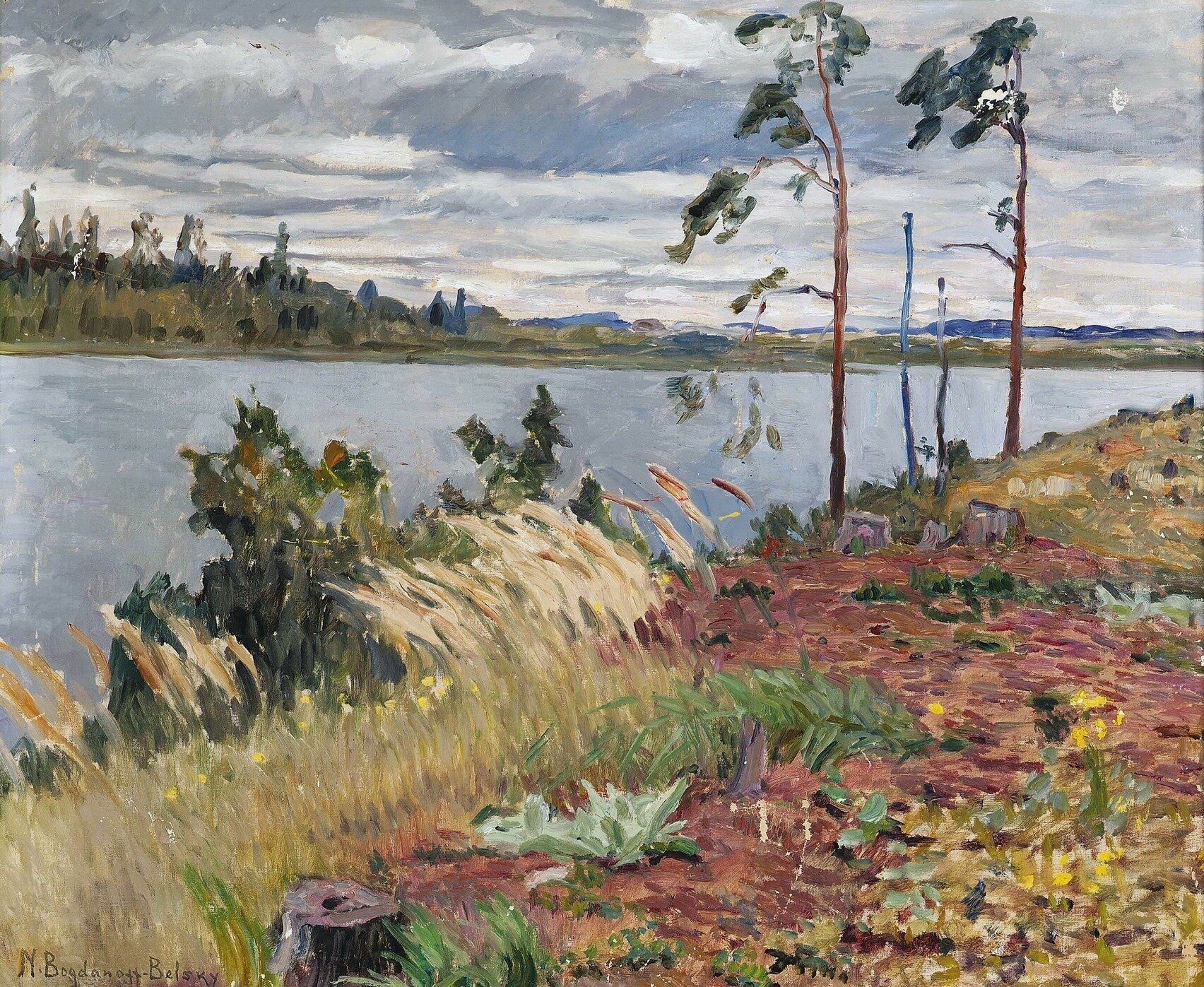 Картина Богданова-Бельского Николая Река Даугава 60х49 см