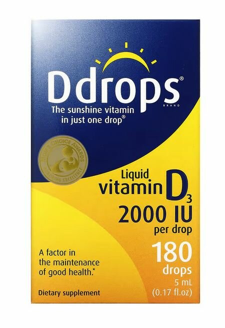 Жидкий витамин D3, 2000 МЕ, 5 мл (0,17 жидкой унции) , Ddrops